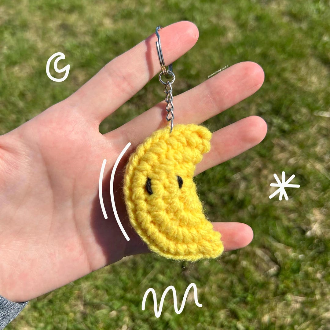 Crochet Crescent Moon Keychain: Celestial Plush Bag Charm - Etsy
