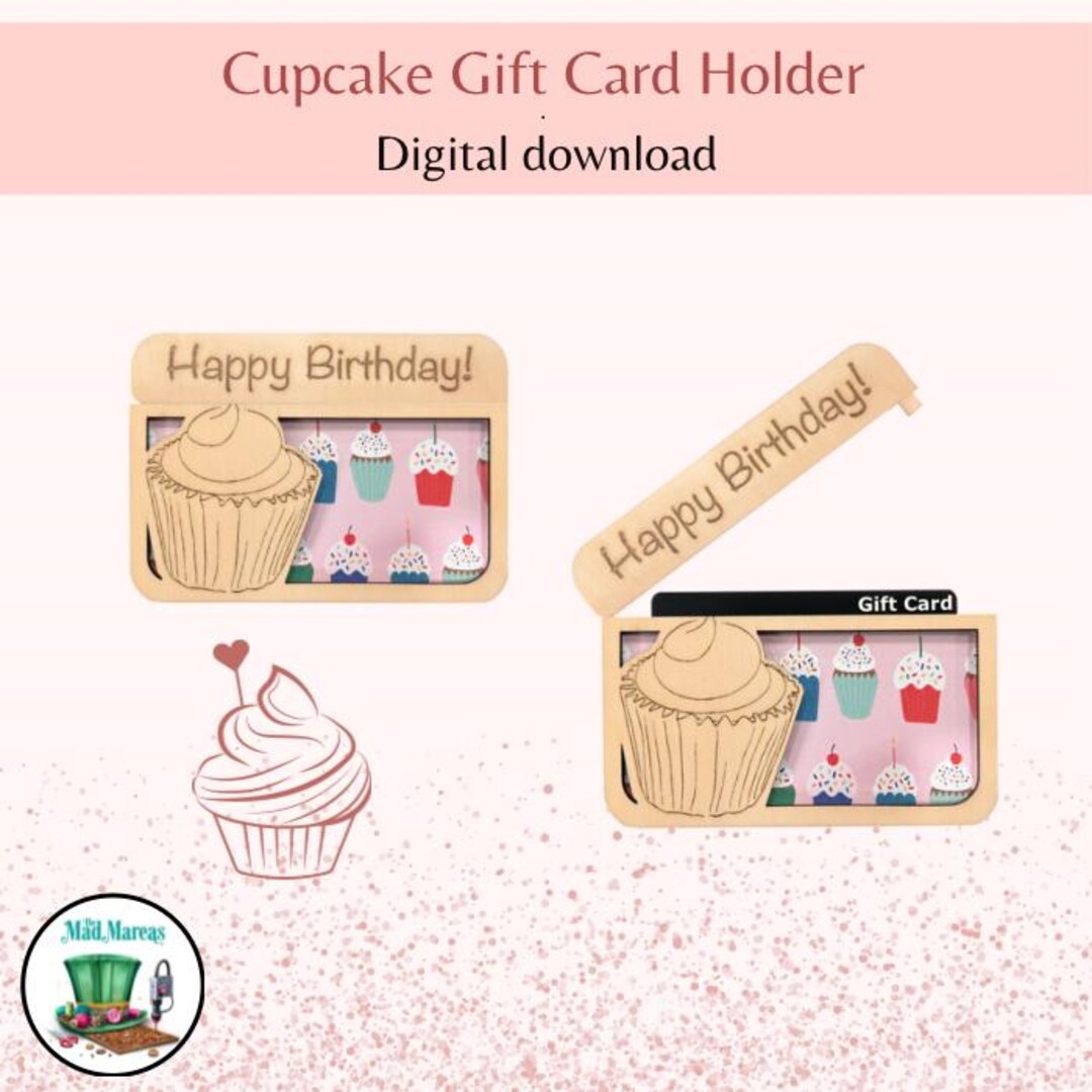 Cupcake Gift Card & Money Holder | SVG, PNG, DFX Laser Cut Digital File ...
