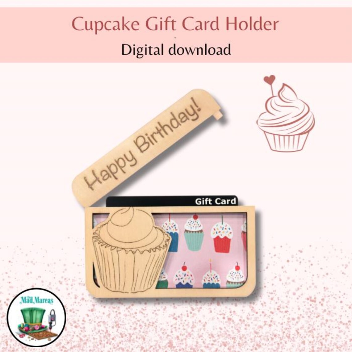 Cupcake Gift Card & Money Holder | SVG, PNG, DFX Laser Cut Digital File ...