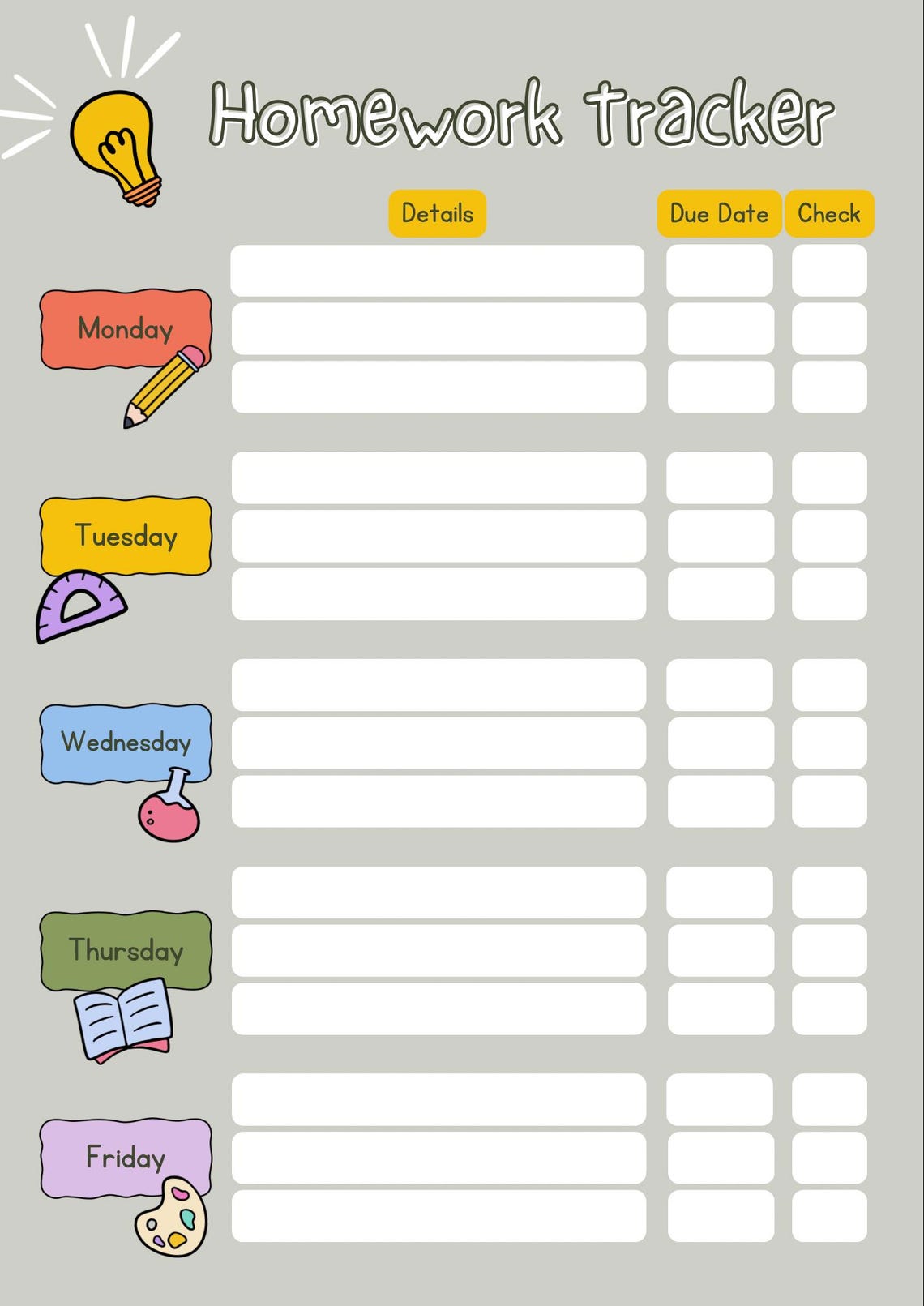 Children’s Homework Planner - Etsy