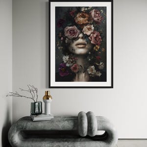 Ethereal Floral Portrait Art Print | Dark Romantic Wall Decor | Surreal ...