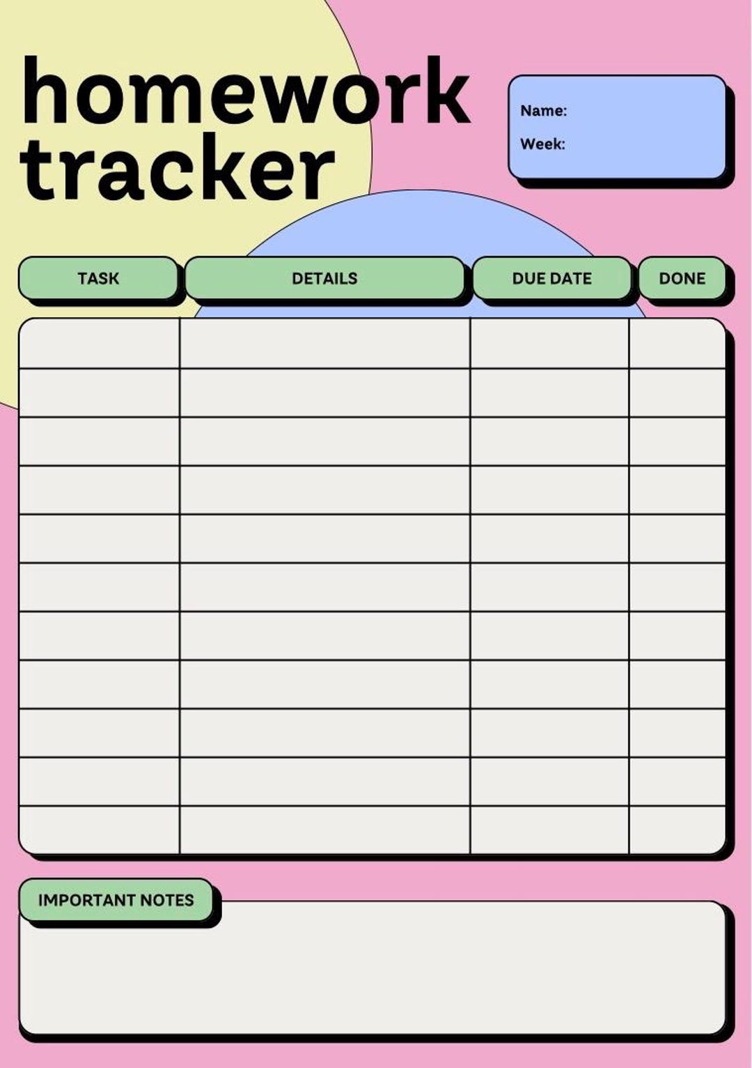 Printable Homework Tracker | Kids Homework Chart | Digital Download ...