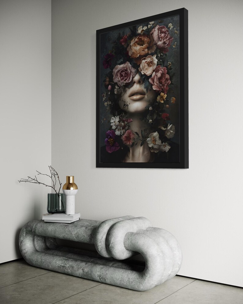 Ethereal Floral Portrait Art Print | Dark Romantic Wall Decor | Surreal ...