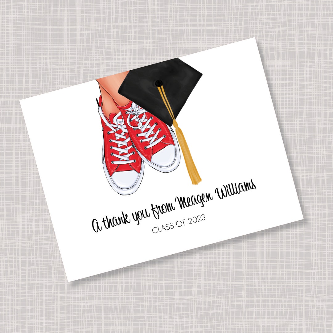 Custom Fun Sneaker Shoes Graduation Thank You Note Cards Sneaker & Cap ...