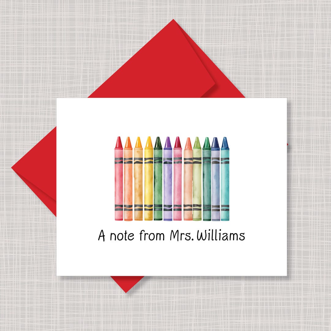 Custom Printed Teacher Crayons Thank You Note Cards - Etsy