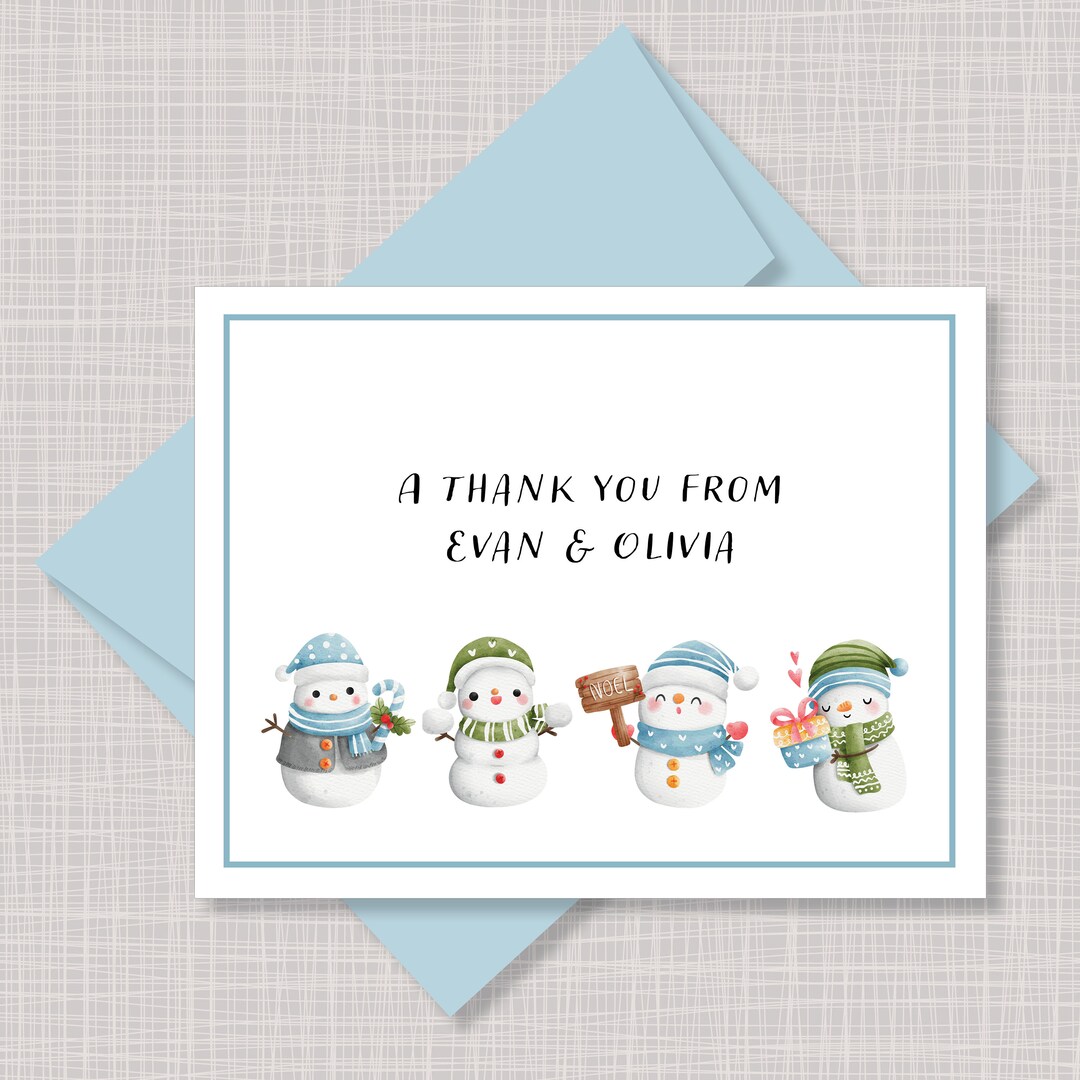 Personalized Winter Snowman Christmas Kids Thank You Note Cards - Etsy