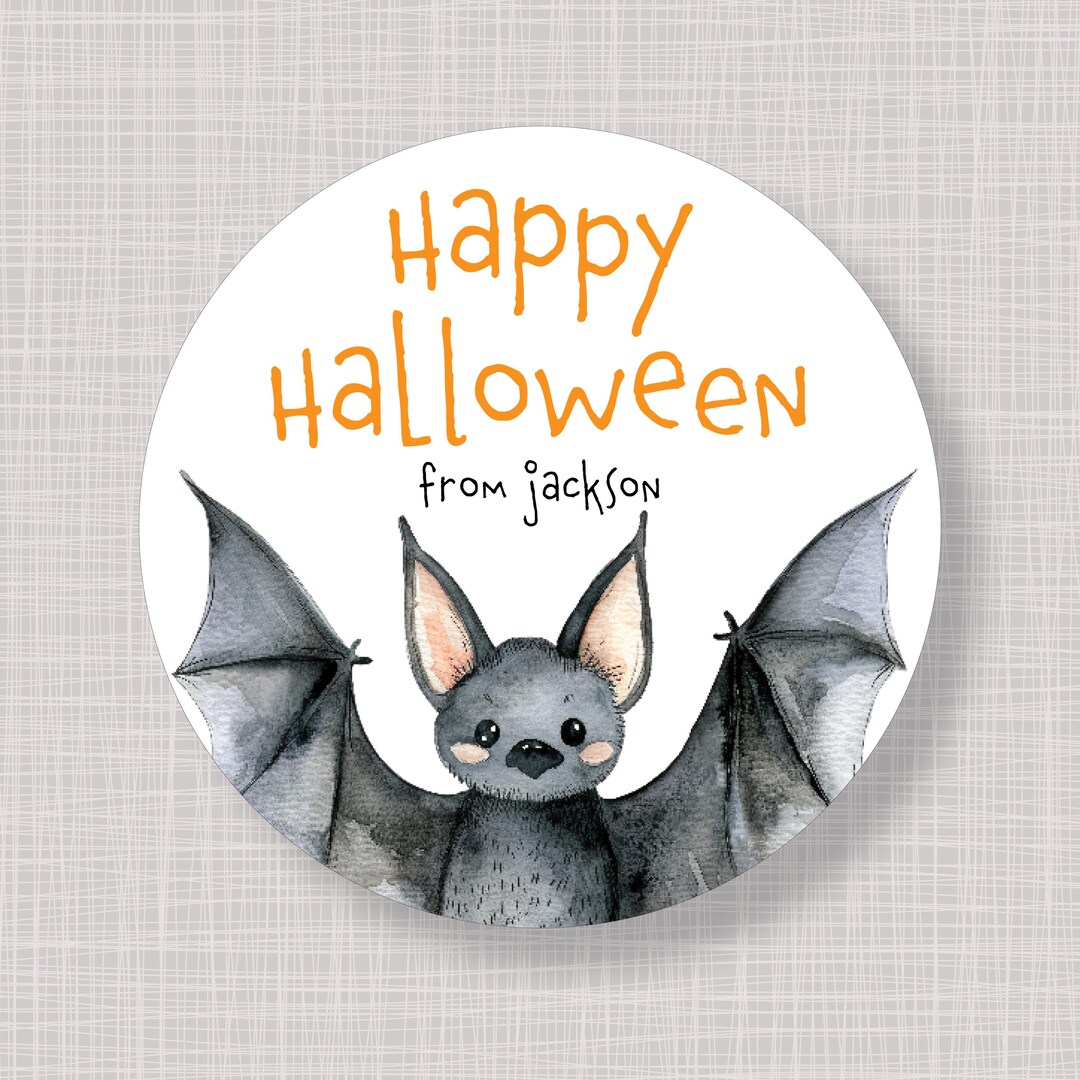 Round Custom Fun Halloween Bat Party Stickers Labels - Etsy