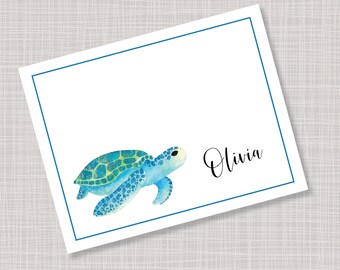 Nautical Stationery Set Sea Turtle Note Cards Personalized Addressing ...
