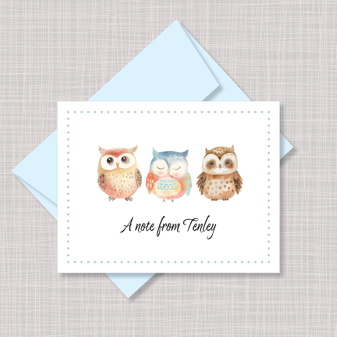 Custom Printed Whimsical Owls Folded Note Cards - Etsy