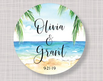 Beach Waves Wedding Stickers, Customized Beach Wedding Stickers, Beach ...