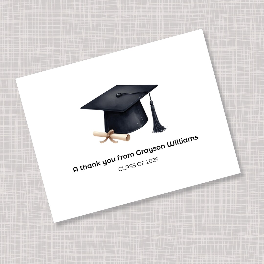 Custom Printed Boys or Girls Graduation Cap & Diploma Thank You Note ...