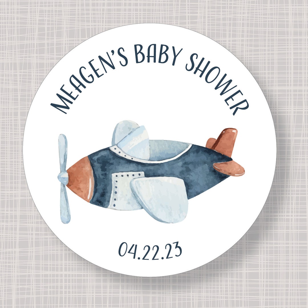 Round Custom Printed Blue Airplane Baby Shower Birthday Party Favor ...