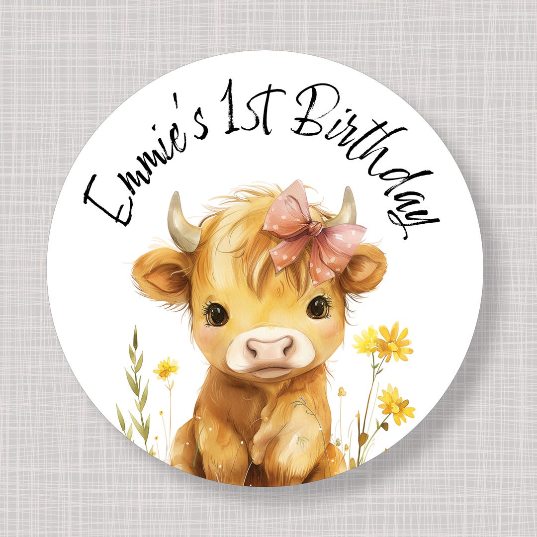 Custom Printed Round Baby Calf Cow Farm Animal Birthday Baby Shower ...