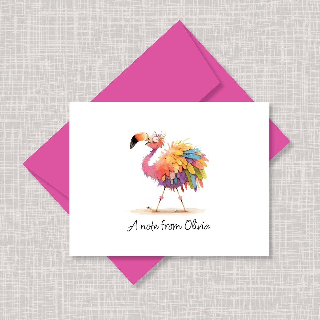 Custom Printed Wacky Fun Pink Flamingo Note Cards - Etsy