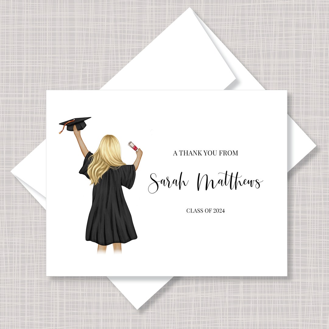 Personalized Girls Fashion Cap & Diploma Graduation Thank You Note ...