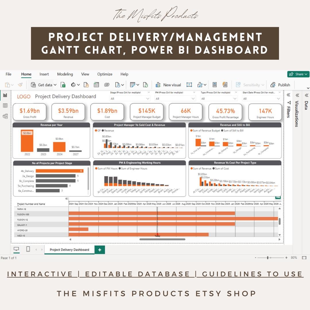 Power BI Project Tracker: Gantt Chart, Expense & Revenue Dashboard - Etsy