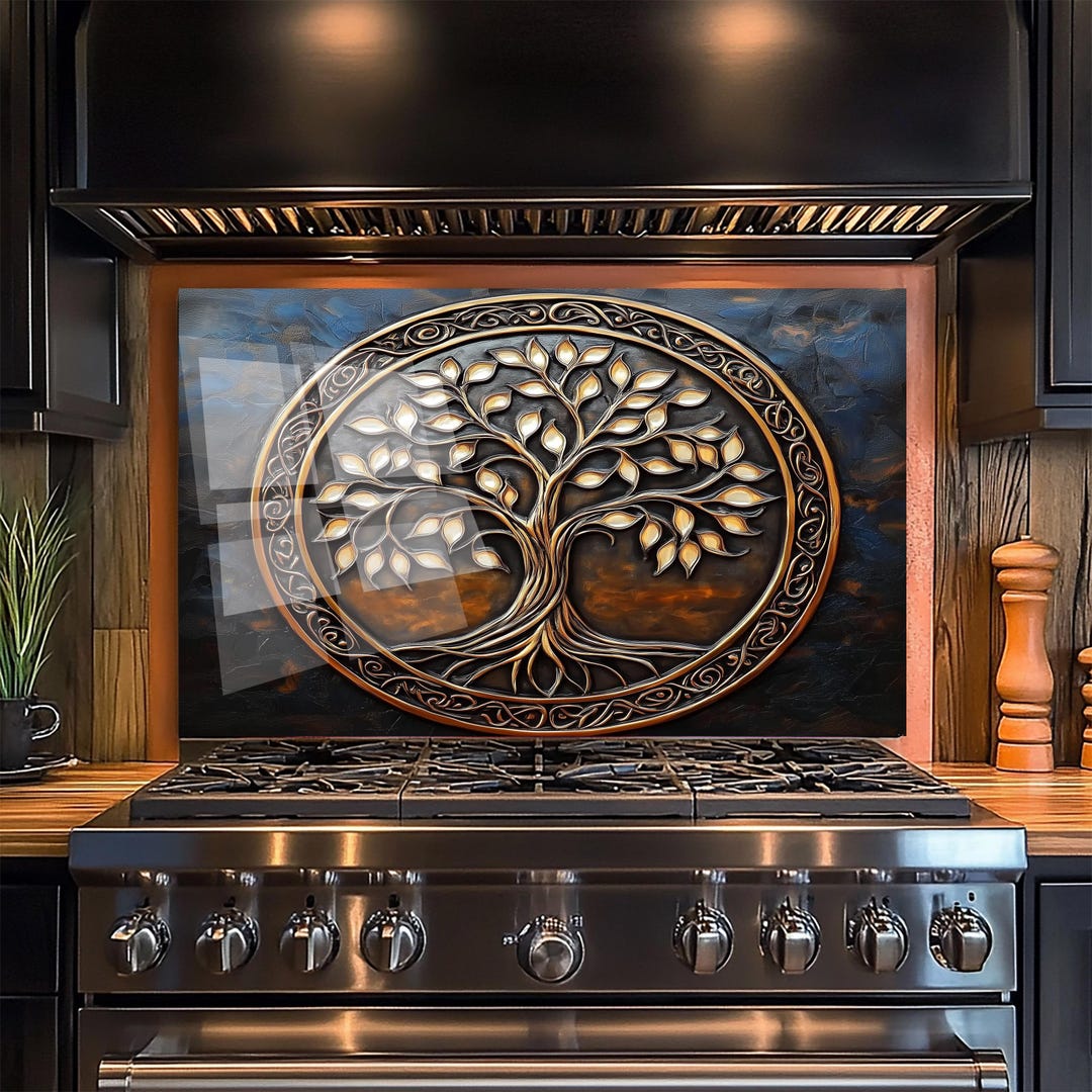 Tree of Life Glass Backsplash, Tree of Life Design Stove Back ...