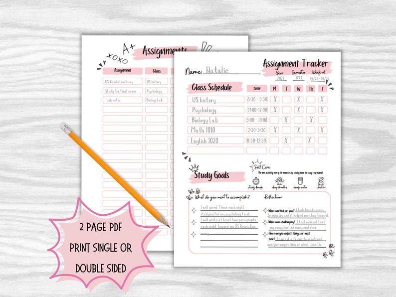 Printable Assignment Tracker, Doodle Theme, Academic Planner (digital ...