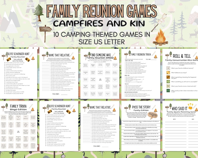 Family Reunion Games Bundle, Camping Campout Trivia, Bingo (digital ...