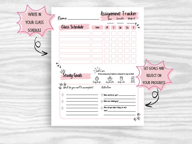 Printable Assignment Tracker, Doodle Theme, Academic Planner (digital ...