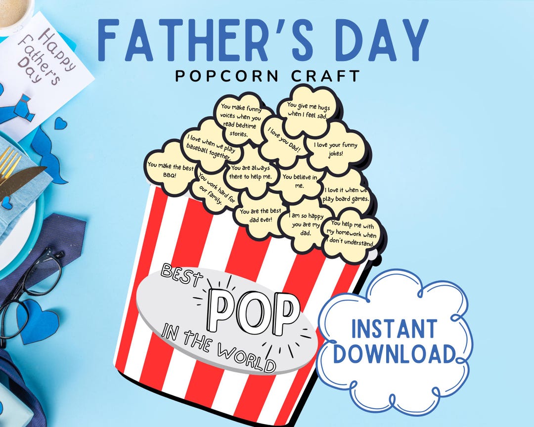 Father's Day Popcorn Craft, Father's Day Gift, Kid's Father's Day ...