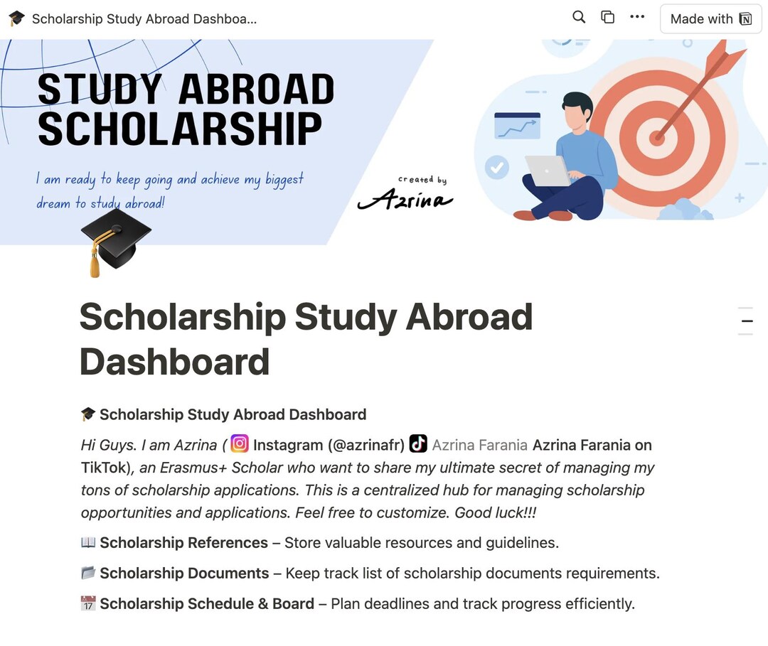 Notion Template for Study Abroad Scholarship - Etsy