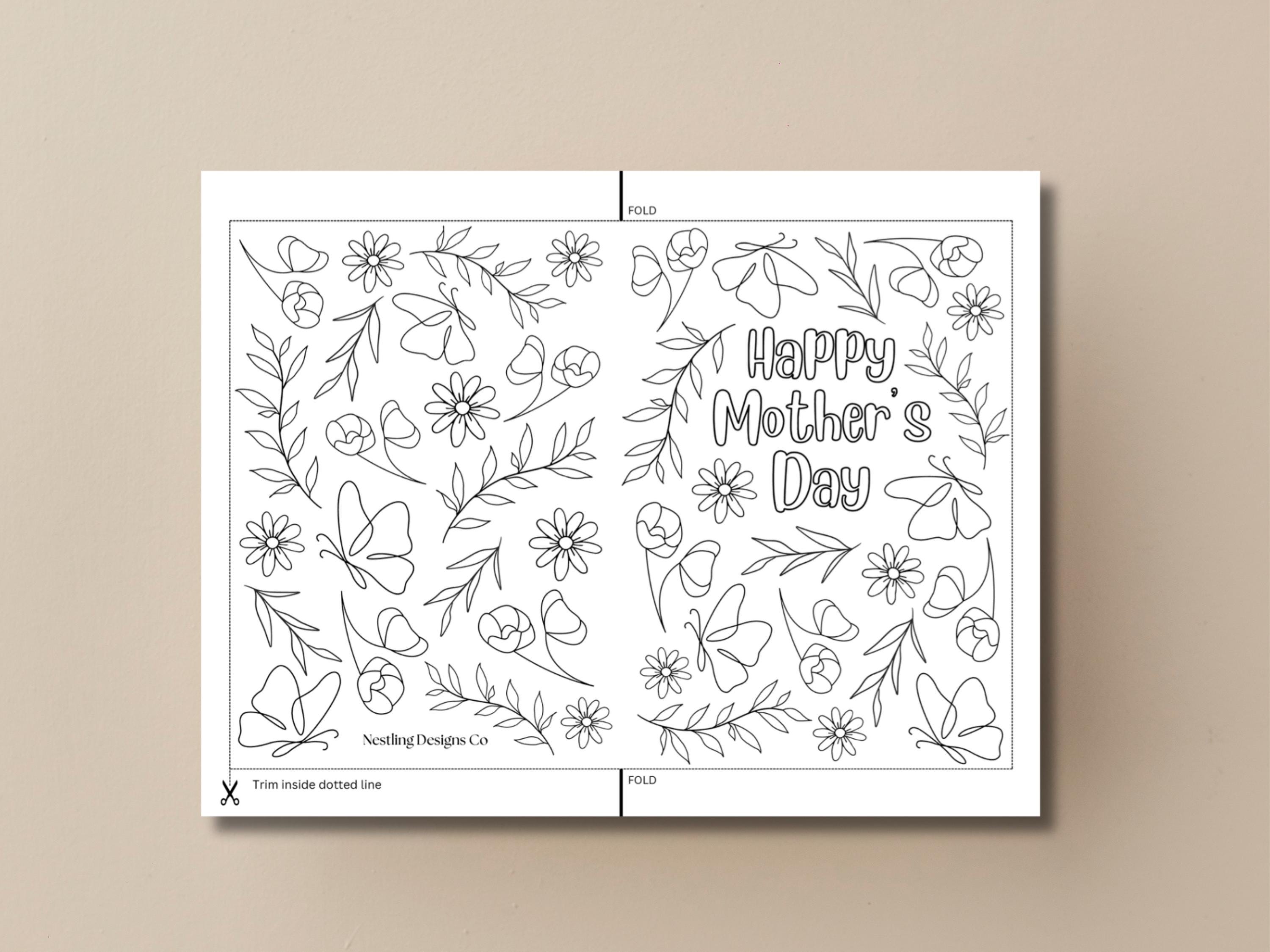 Floral Mother's Day Coloring Card Printable DIY Greeting Card Gift for ...