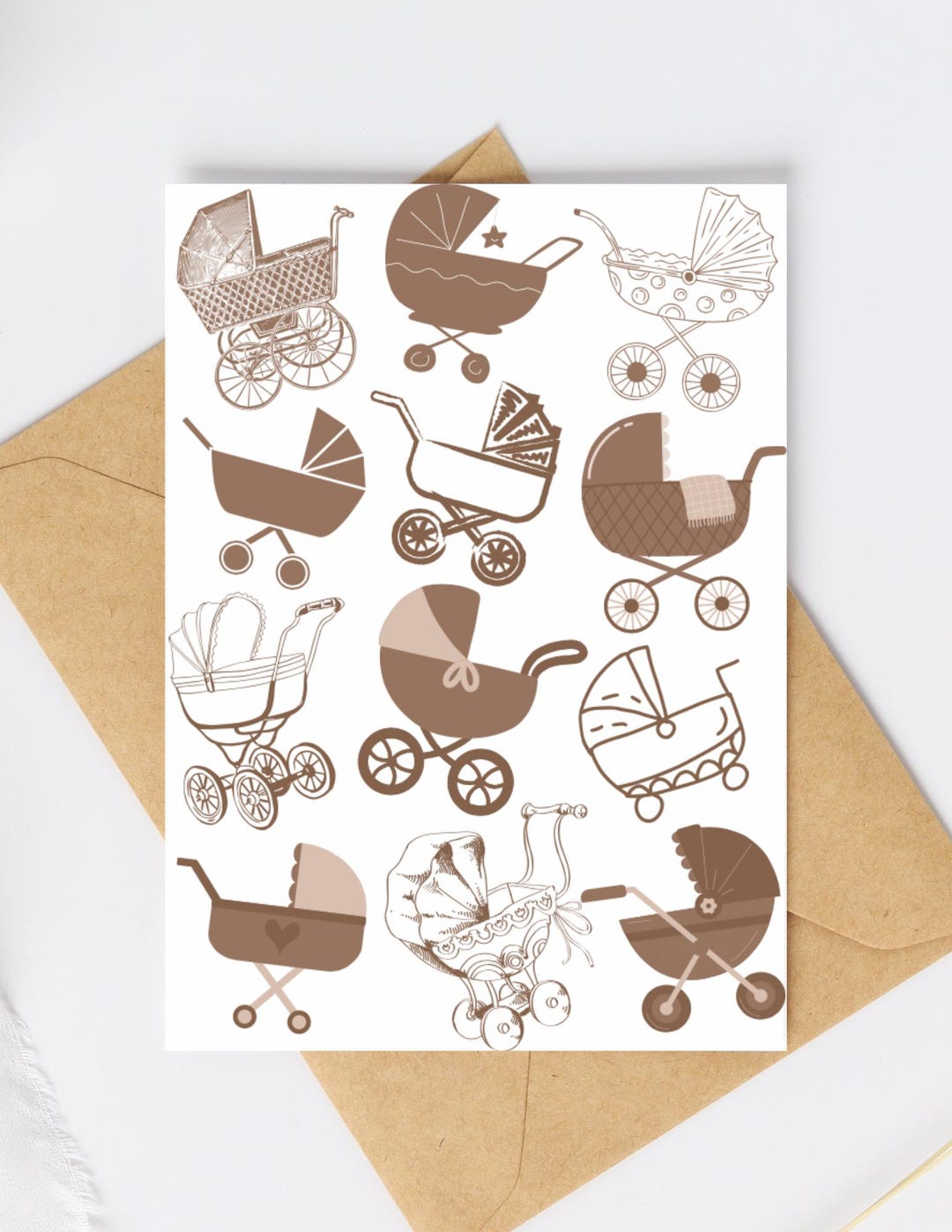 Printable Baby Carriage Card: Newborn Congratulations (5x7 Foldable ...