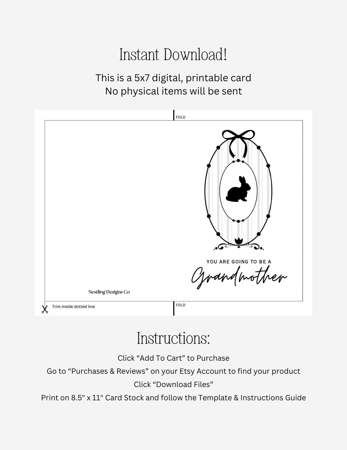 Grandmother Card: Printable 5x7 Greeting Card (instant PDF Download ...