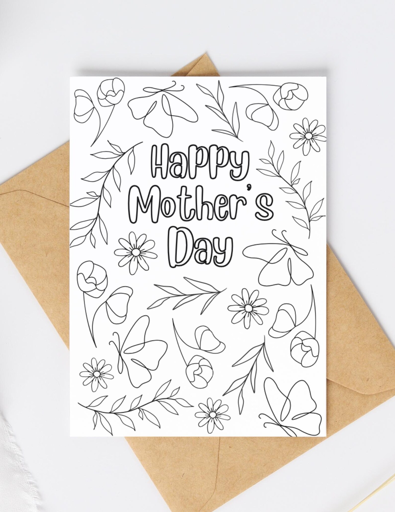 PRINTABLE Mother's Day Coloring Card | Floral Design Digital Greeting ...