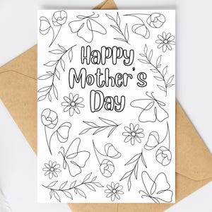 PRINTABLE Mother's Day Coloring Card | Floral Design Digital Greeting ...