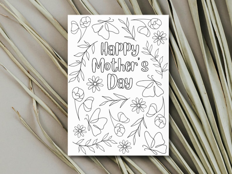 Floral Mother's Day Coloring Card Printable DIY Greeting Card Gift for ...