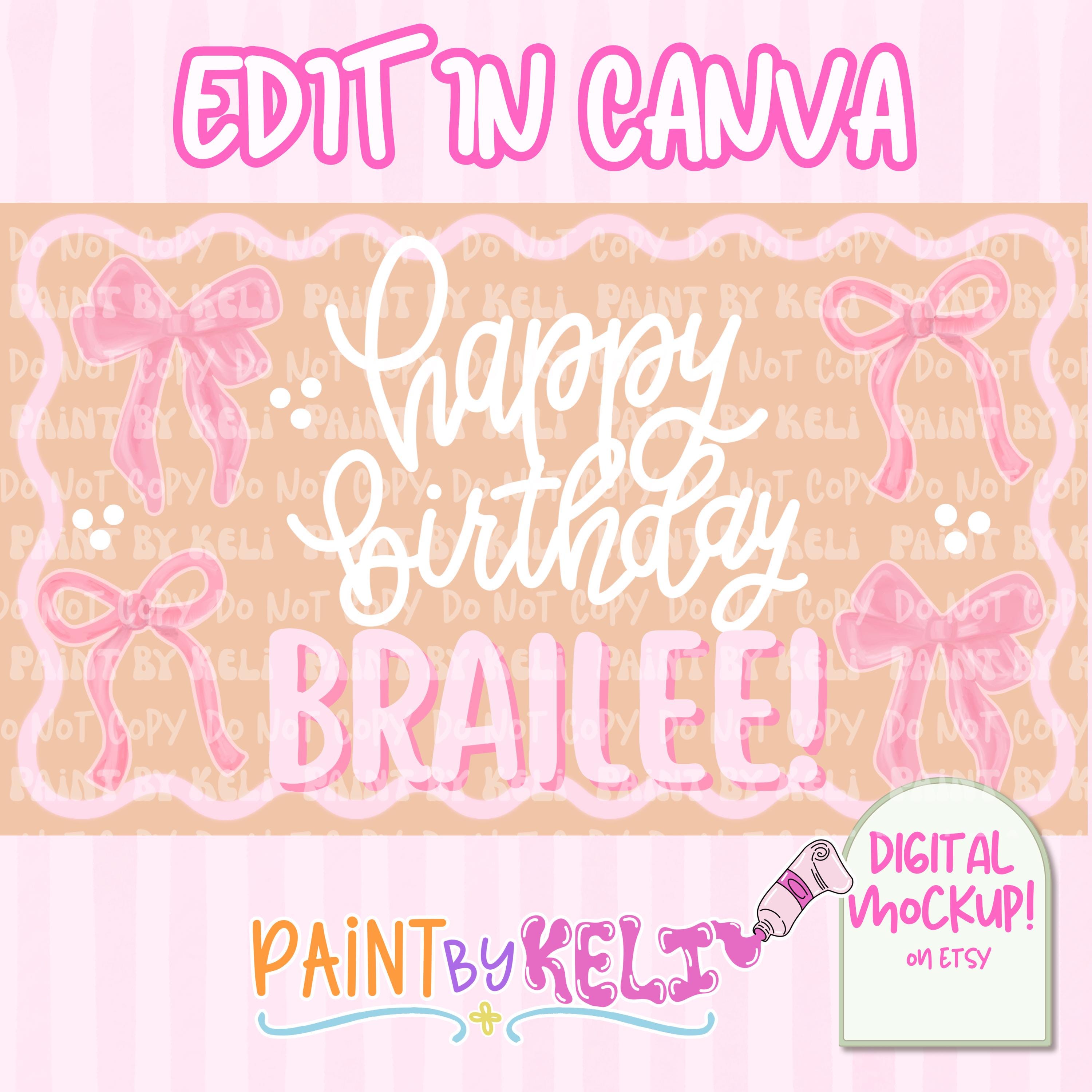 Pink Bow Birthday Banner Template | Coquette Party Backdrop (digital ...
