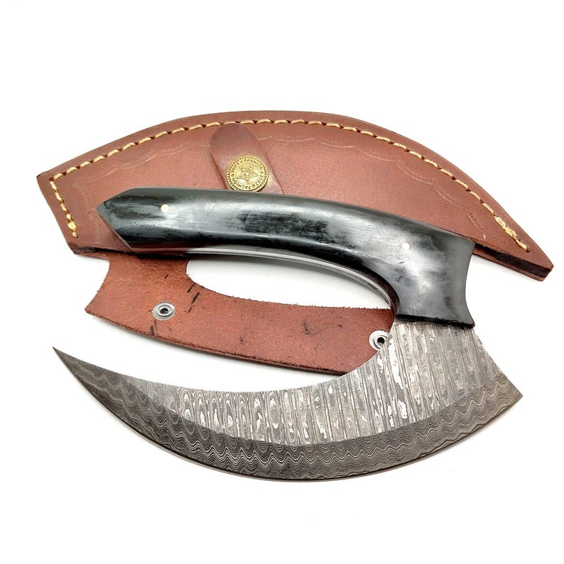 Hand-forged Damascus Steel Ulu Knife: Traditional Butcher Knife With ...