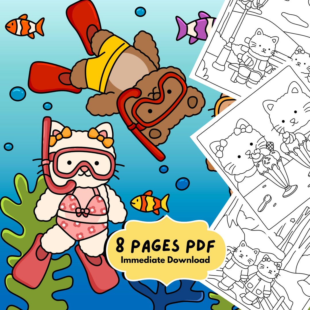 Set 2 of 8 Cozy Fuzzy Animal Coloring Book Pages Sheets Cute Hygge ...