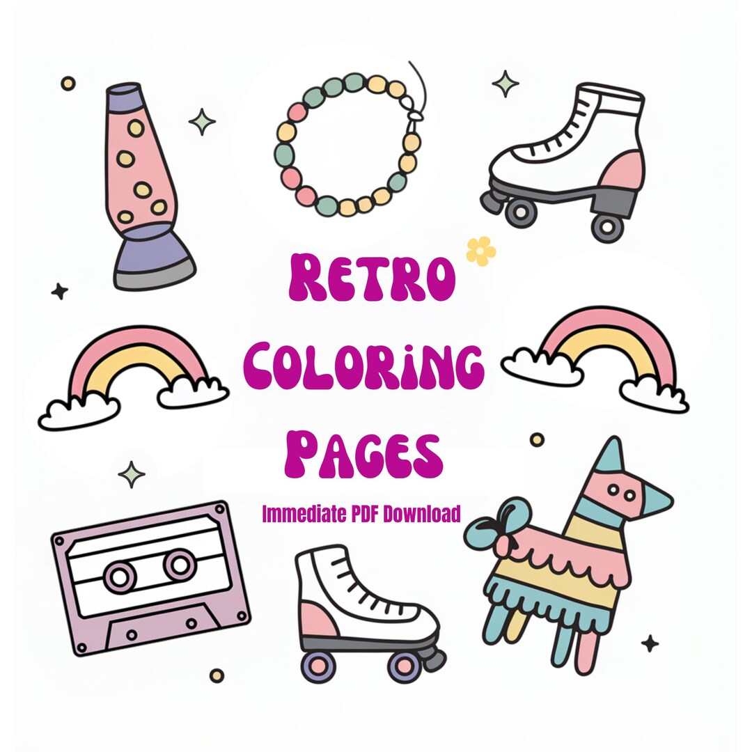 Bold and Easy Retro Vintage Simple Coloring Pages Sheets PDF | Cute ...
