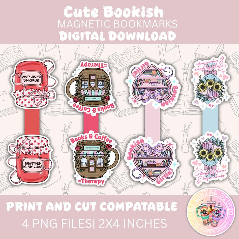 4 Bookish Designs With Quotes - Digital Download - Printable Magnetic ...