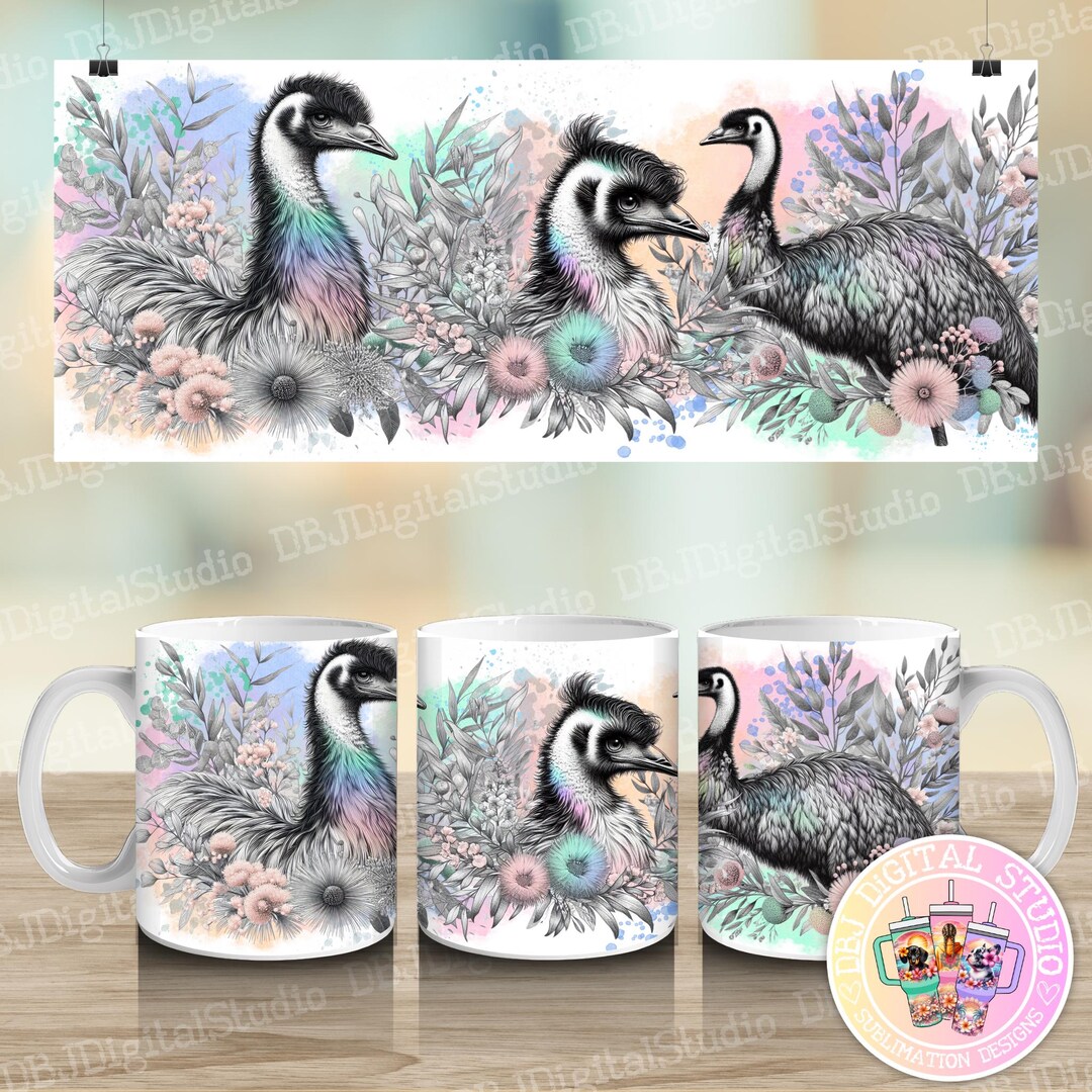 Black and White Emu, Pastel Rainbow Watercolours and Australian Native ...