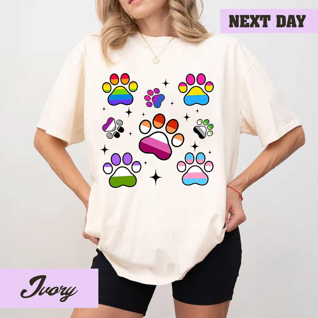 Pride Paw Print Shirt, LGBTQ Pet Lover Tee, Rainbow Flag Animal T-shirt ...