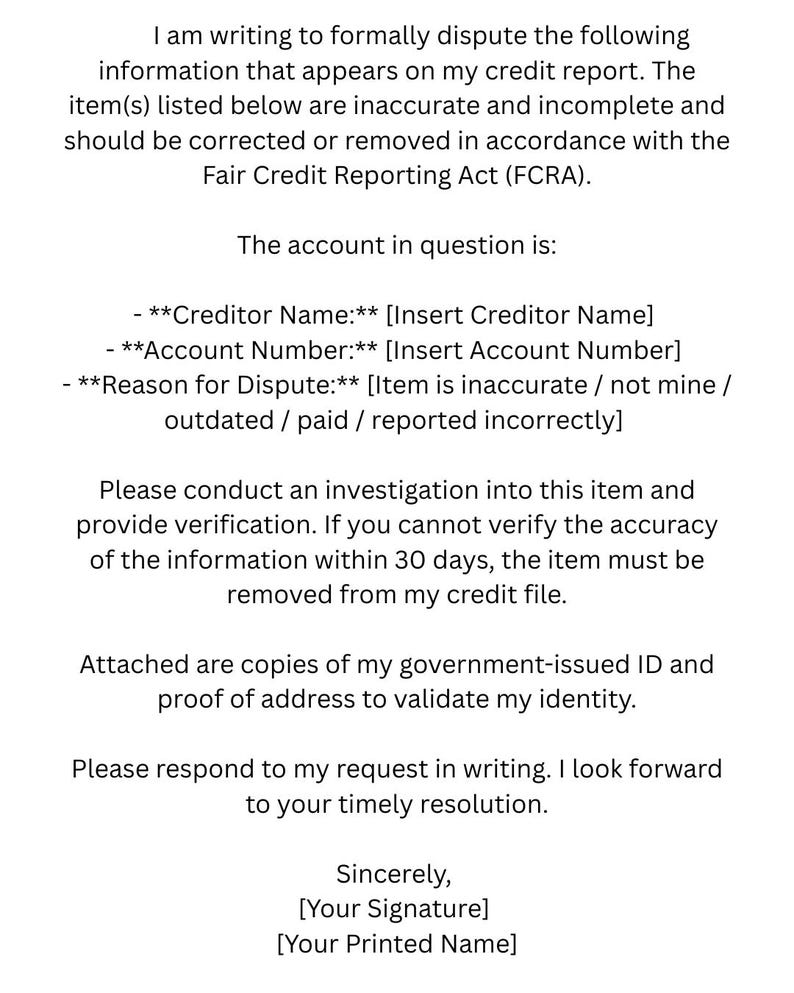 Credit Dispute Letter - Etsy
