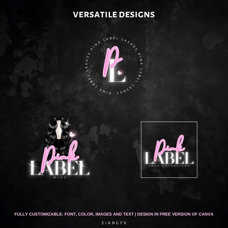 Pink Hair Logo | Editable Canva Logo Template for Lash Techs ...
