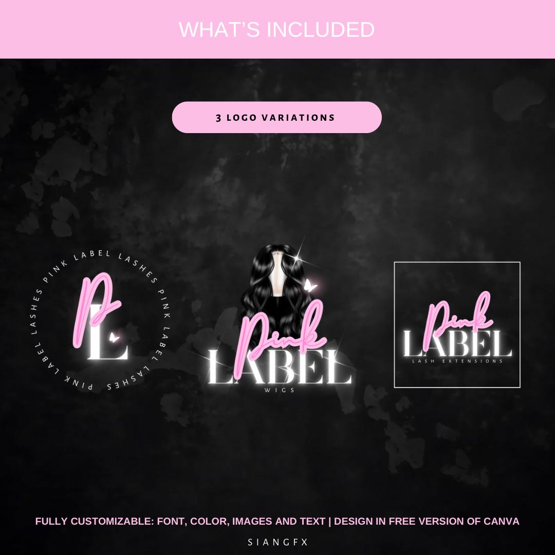 Pink Hair Logo | Editable Canva Logo Template for Lash Techs ...