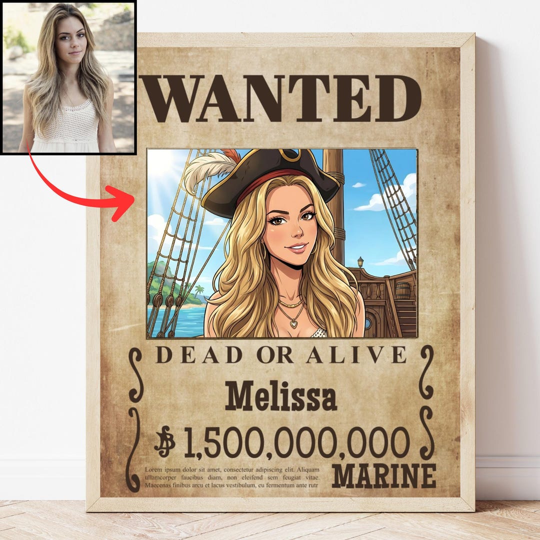 Custom Anime Wanted Poster, Personalized Anime Pirate Portrait, Anime ...