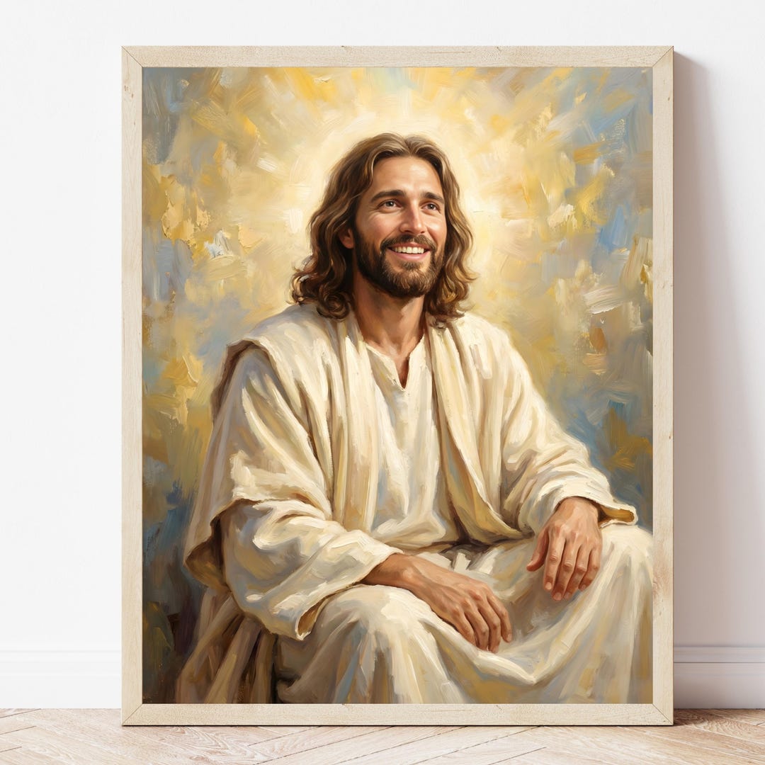 Smiling Jesus Portrait, Christian Painted Wall Art, Christian Oil ...