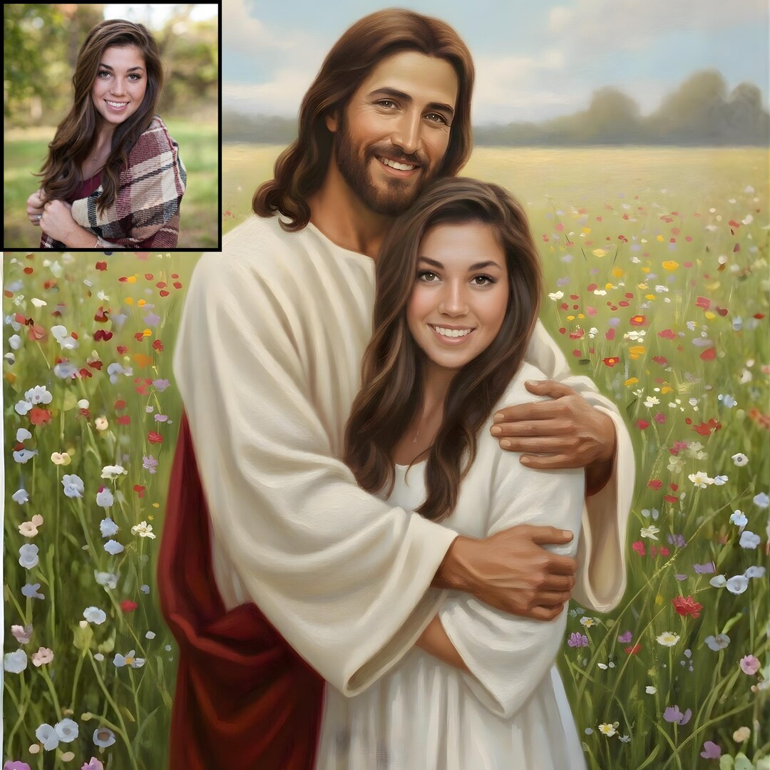 Custom Jesus Hug Portrait, Personalized Christ's Embrace Artwork, Oil ...
