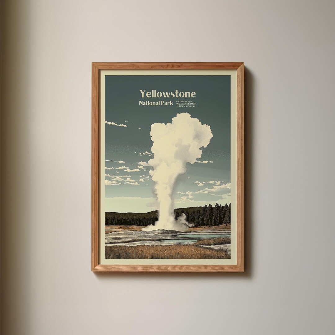 Old Faithful Geyser Wall Art Print | Vintage Yellowstone National Park ...