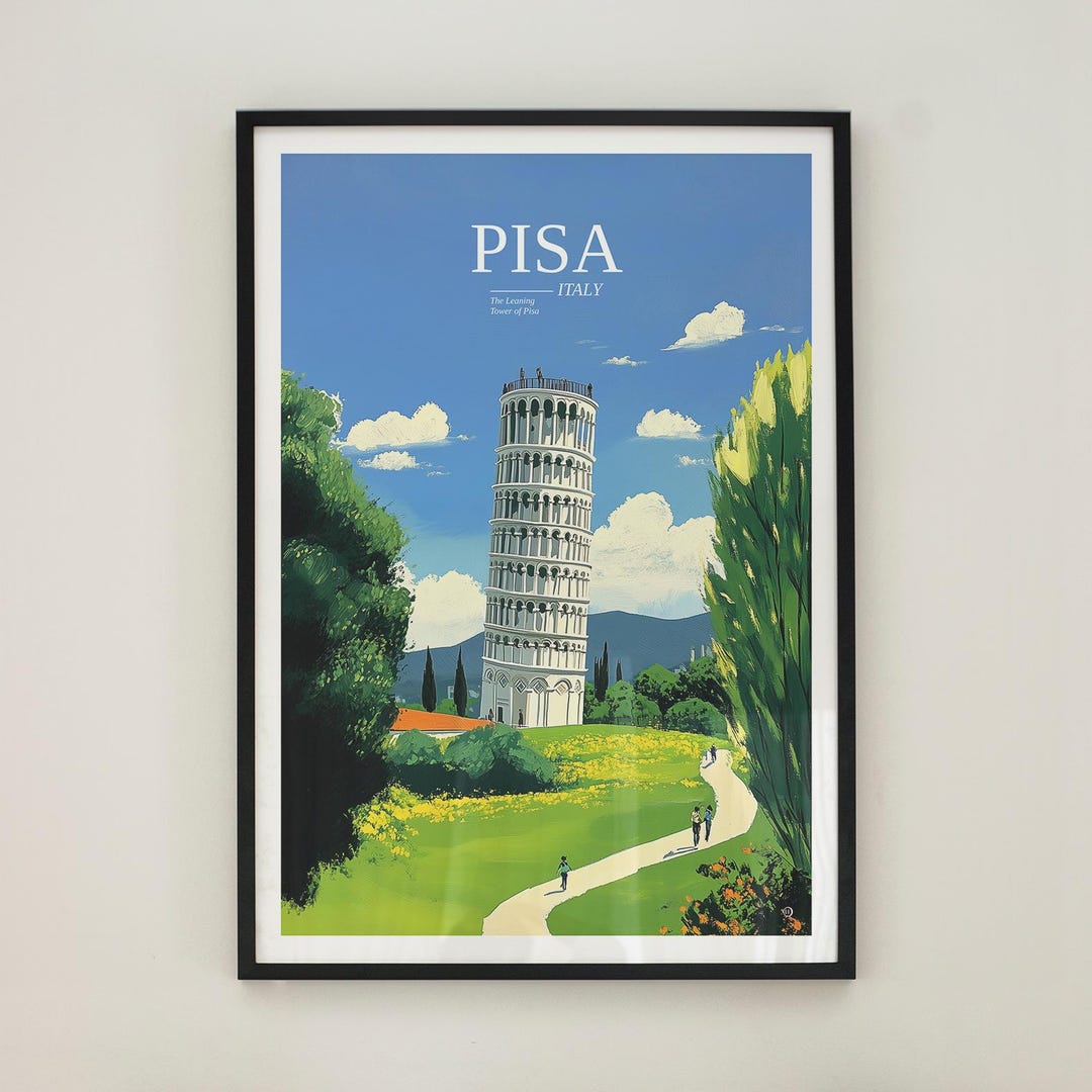 Leaning Tower of Pisa Panorama Art Print | Bright Italy Landmark Poster ...