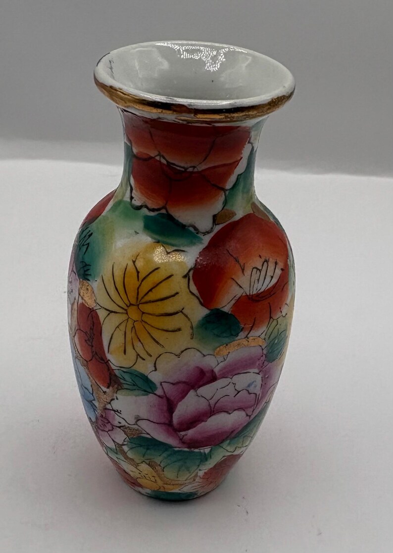 Vintage 1920 Miniature Chinese Vase With Gold Rim Hand Painted ...
