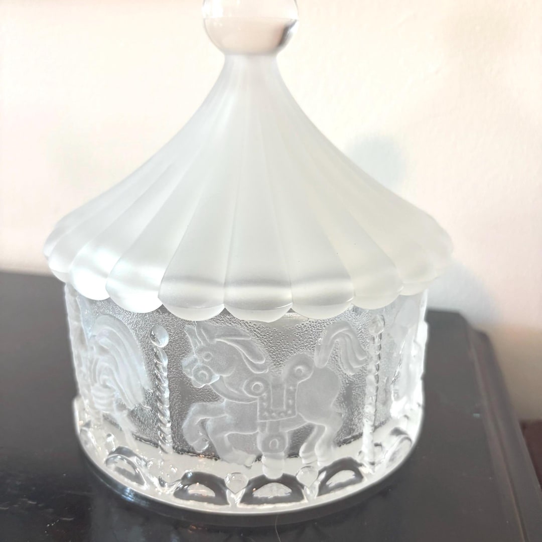 Vintage Goebel Crystal Carousel Candy Dish With Lid: Frosted Glass, 7 ...