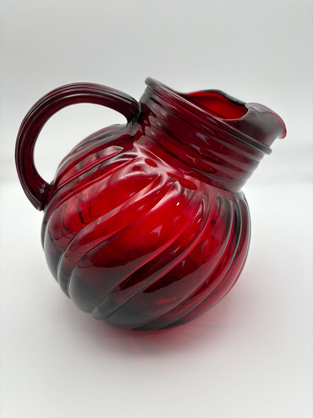 Vintage Anchor Hocking Ruby Red Pitcher. With Slanted Ice Lip and ...